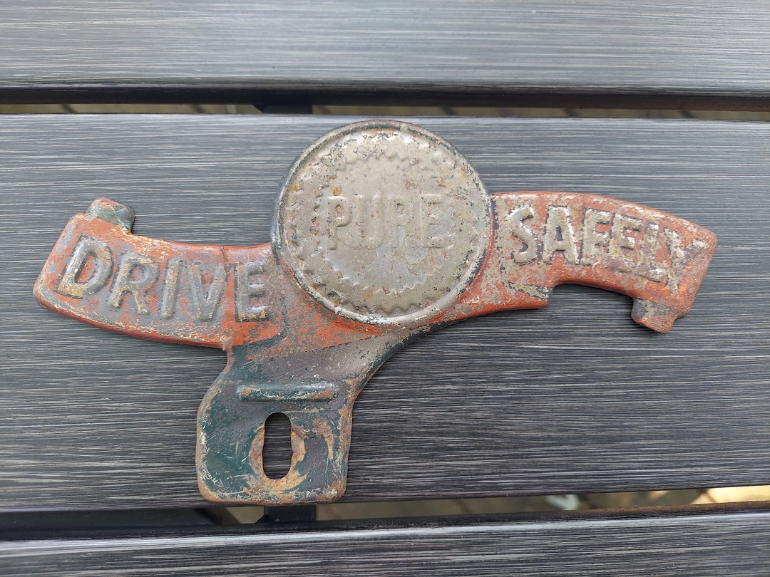Rare Original Vintage Pure Motor Drive Safely Gas & Oil License Plate ...