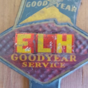 Vintage 1930's Goodyear Service Advertising License Plate Topper Sign ...