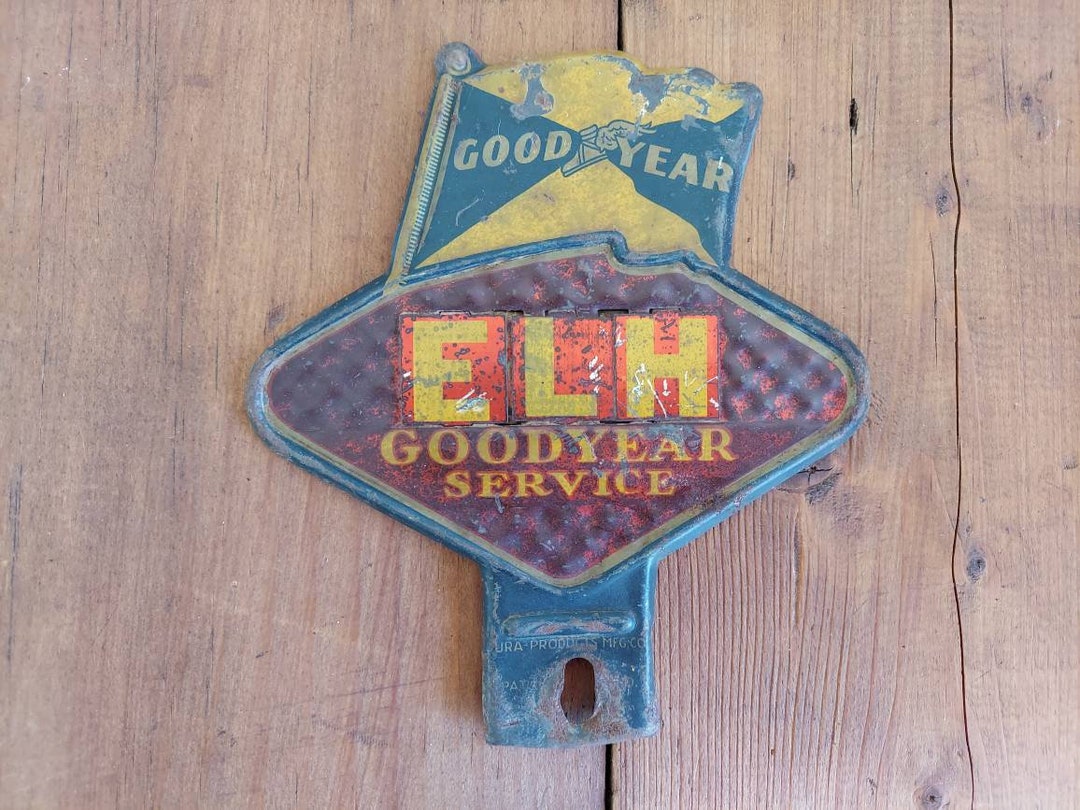 Vintage 1930's Goodyear Service Advertising License Plate Topper Sign ...