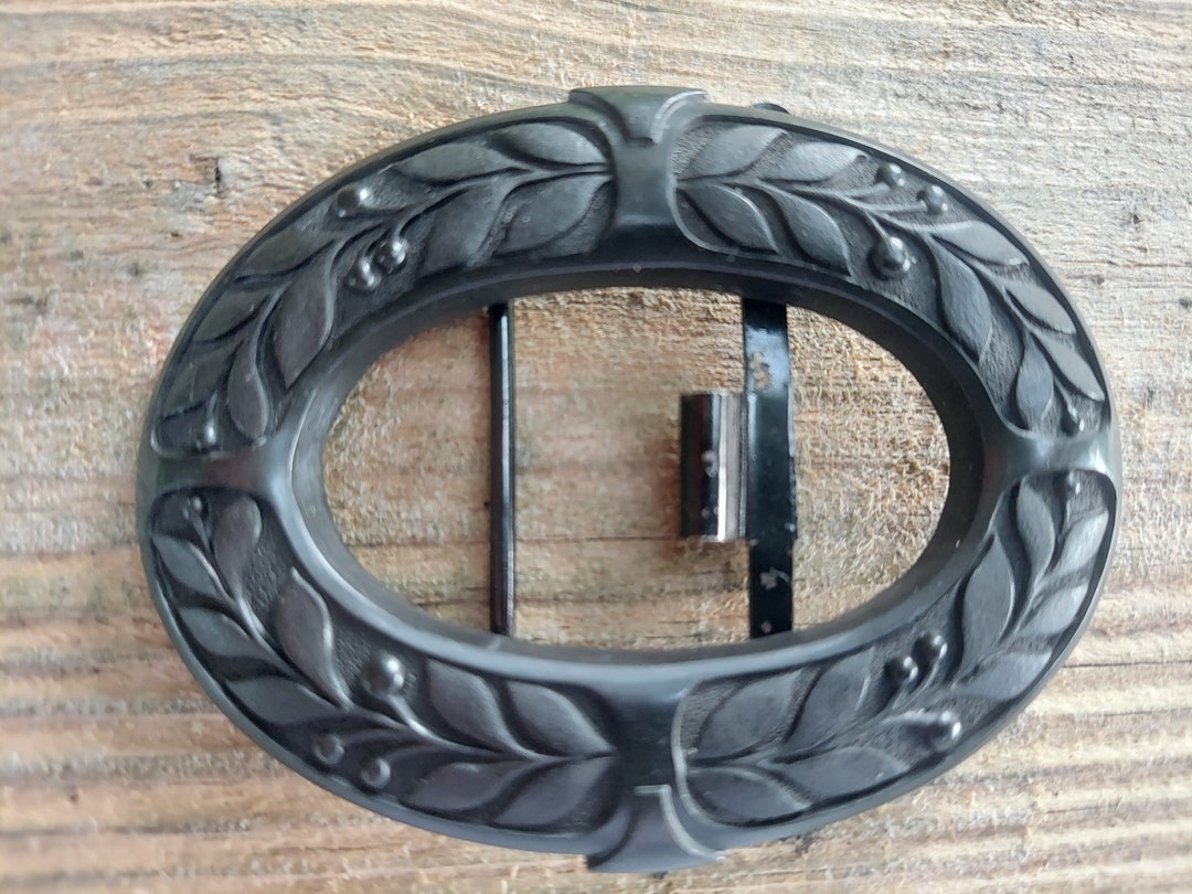 French Galalith, Antique Early Plastic Carved Ornate Oval Belt Buckle ...