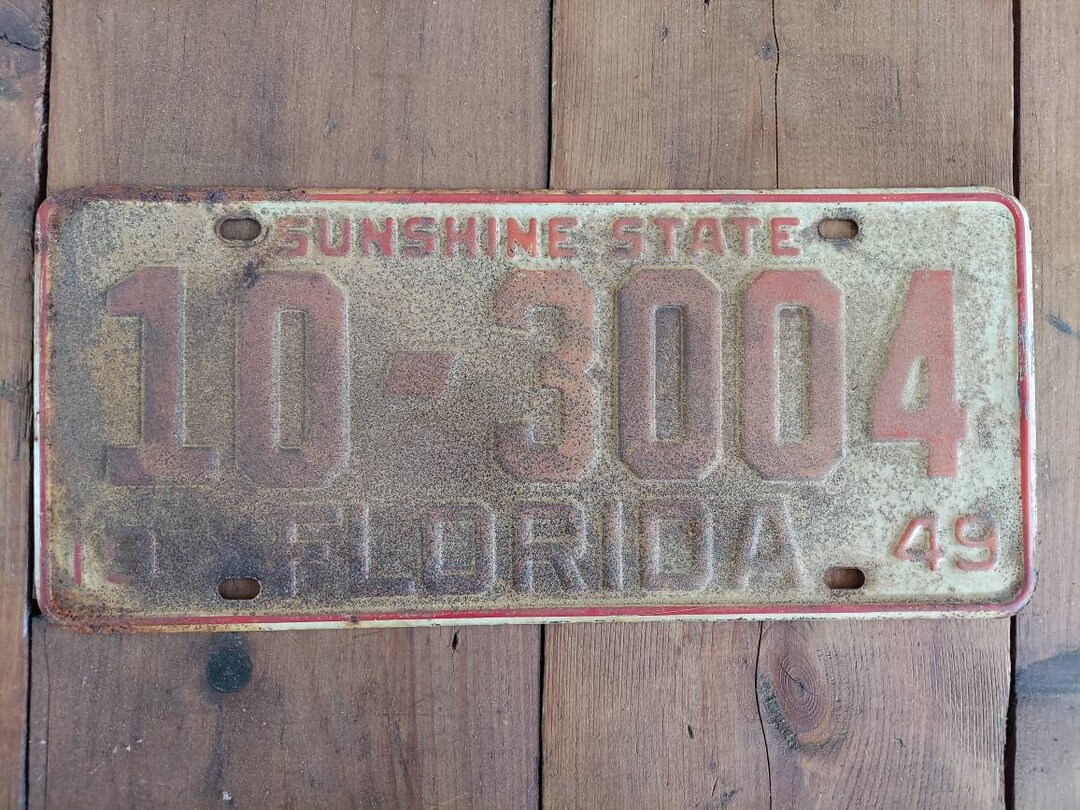 1949 Florida FL Original License Plate “10-3004” Antique Vintage ...