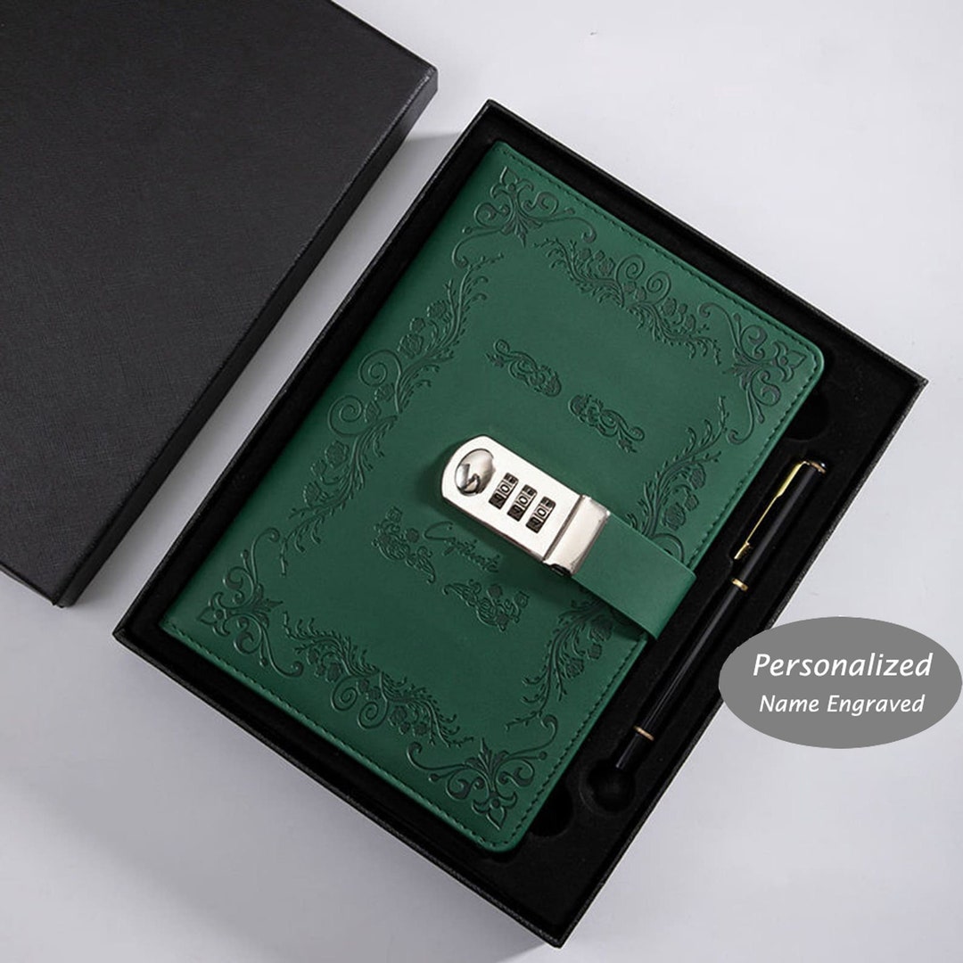 Personalized Leather Journals Lock,custom Name Engraved Notebook,school ...