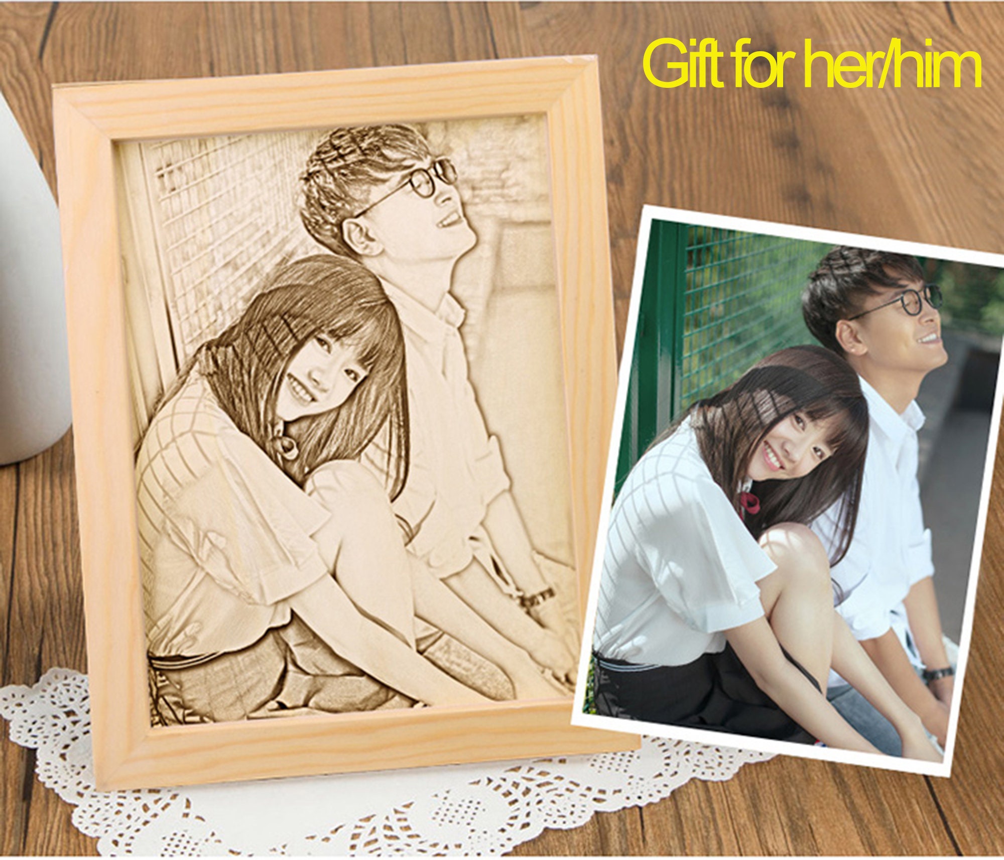 Personalized Wooden Engraved Photo Portrait Framephoto on | Etsy