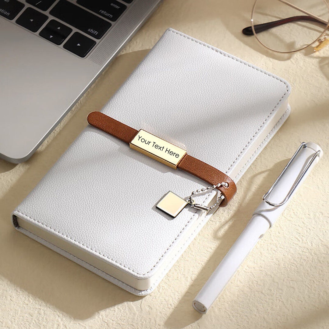 Soft Leather A6 Notebook Personalized, White Writing Journal,custom ...