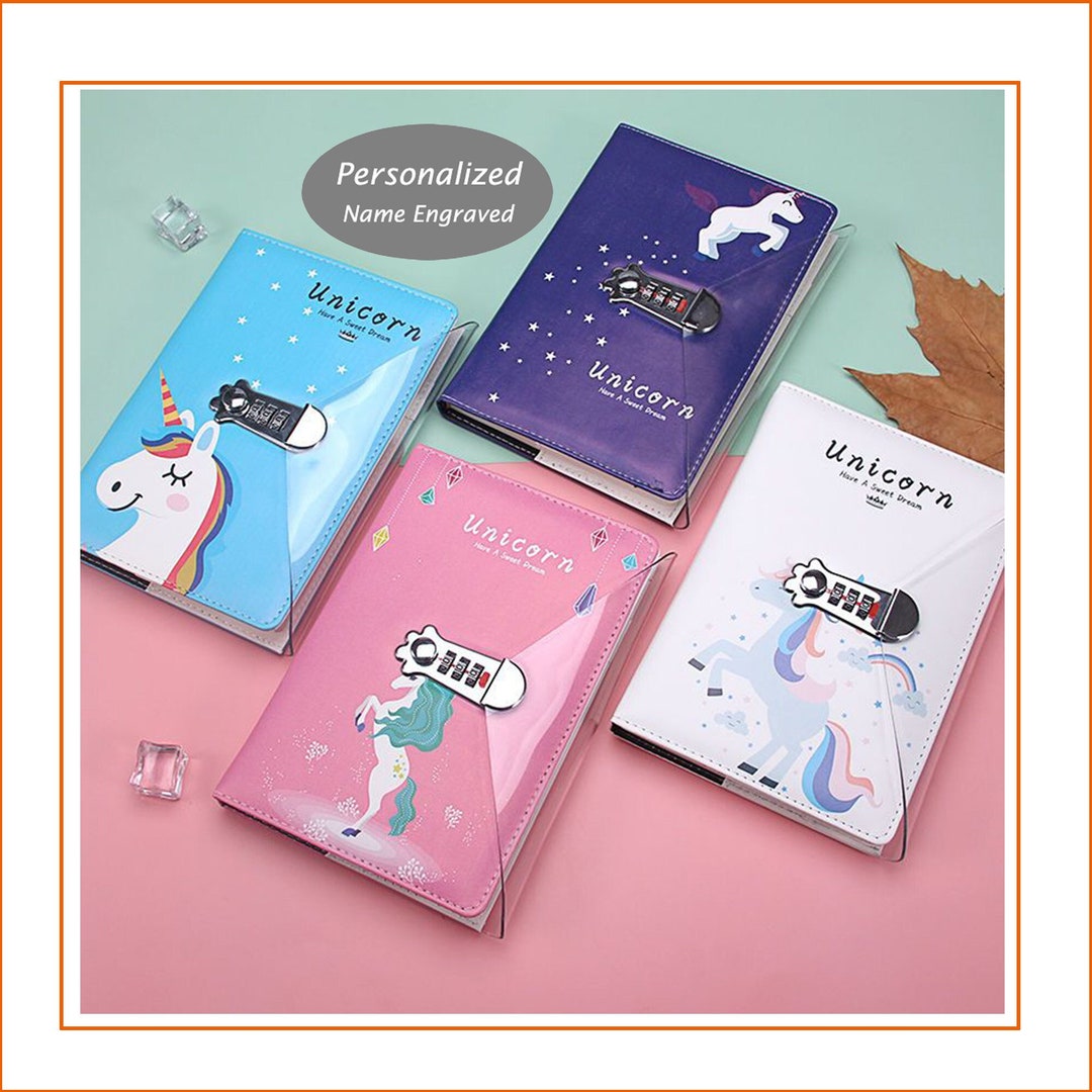Personalized Lock Journals Notebook Unicorn, Cute Kitten Journals for ...