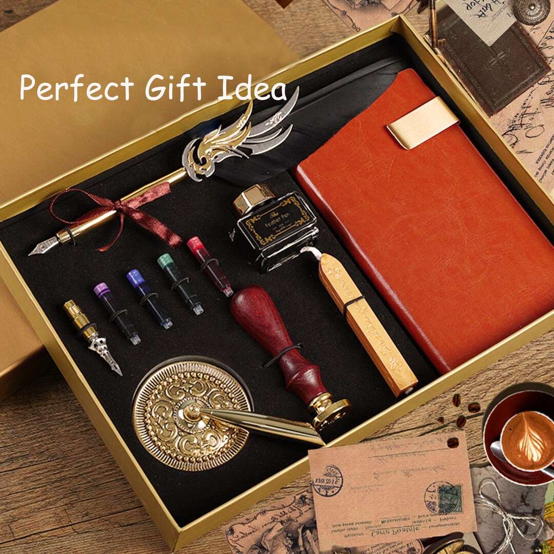Quill Pen Calligraphy Set,leather Journals and Pen Gift Set,feather Pen ...