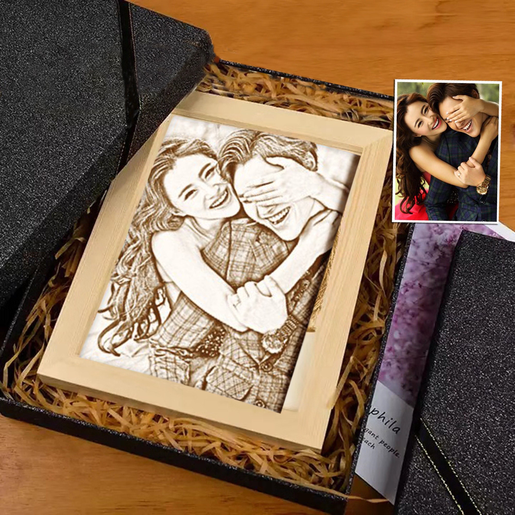Custom Wooden Engraved Photo Portrait Frame Photo on | Etsy