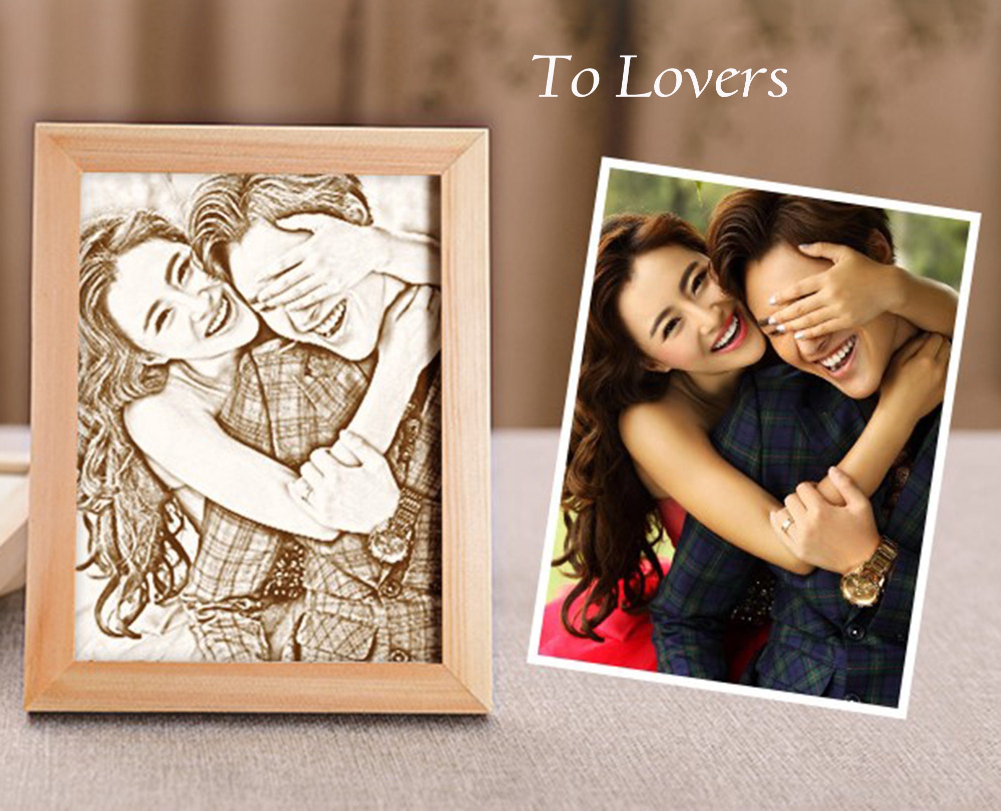 Custom Wooden Engraved Photo Portrait Frame Photo on | Etsy