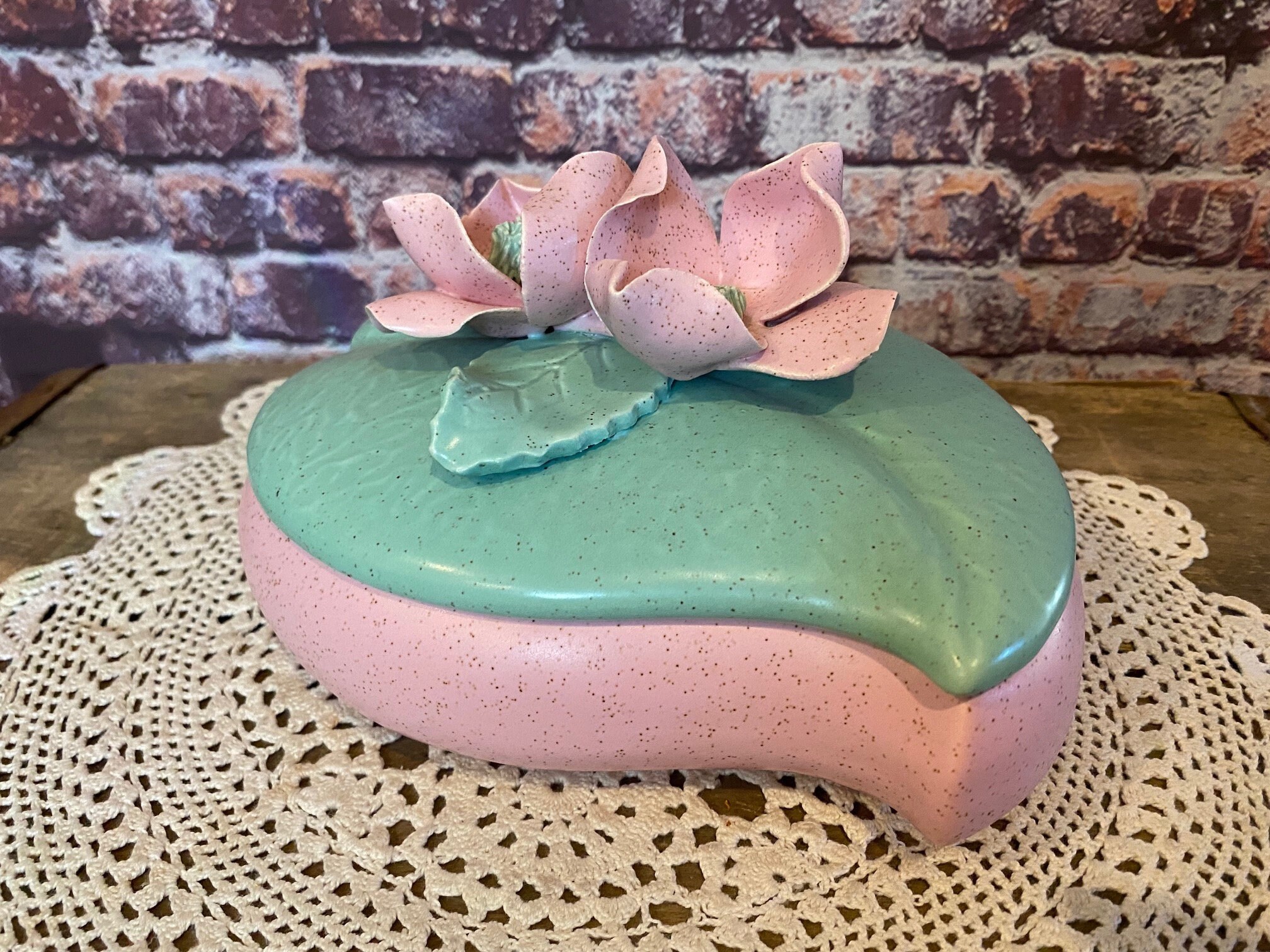vintage-candy-dish-heart-lilypad-shape-usa-pottery-pink-and-etsy
