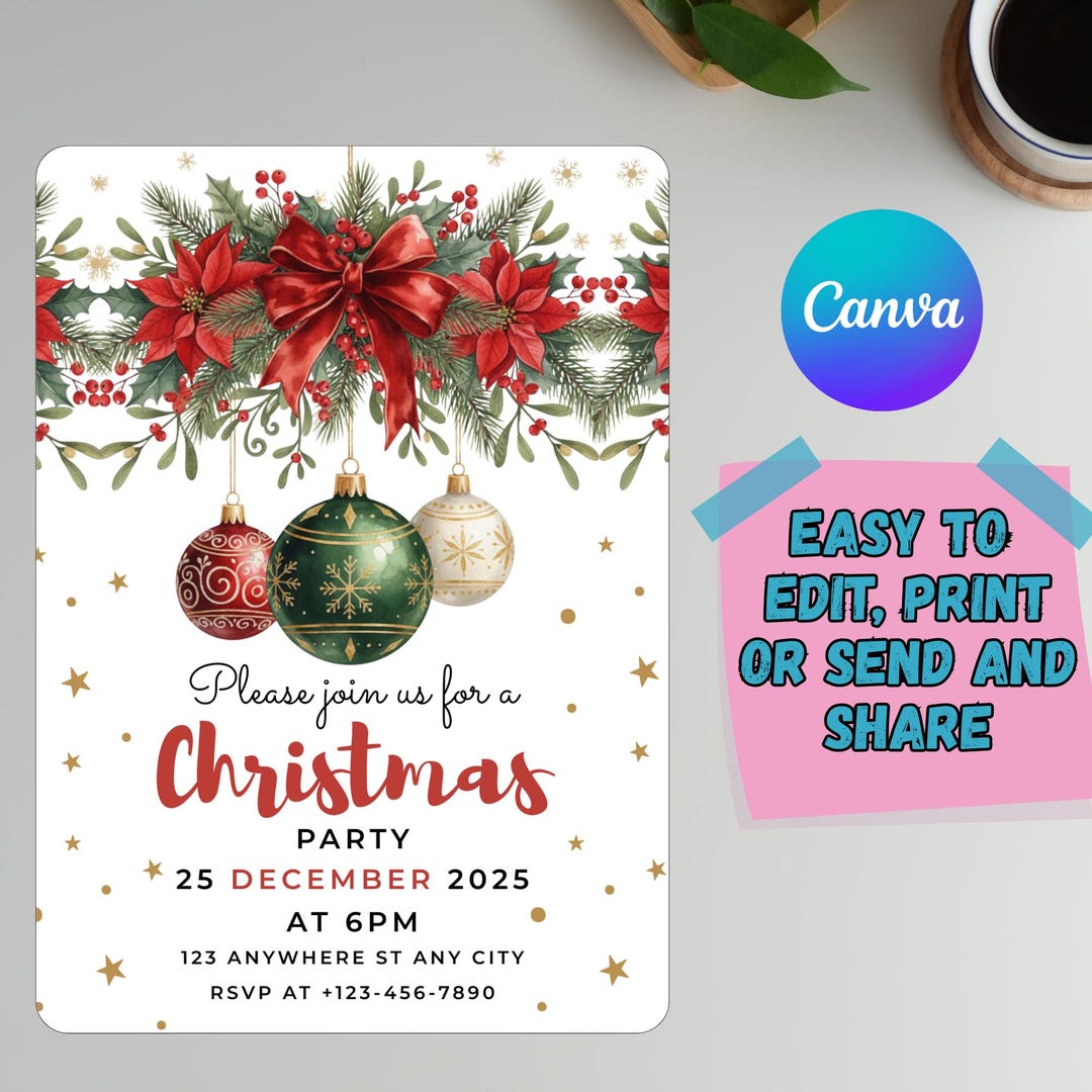 Personalized Christmas Party Invitation | Classic Holiday Invite ...