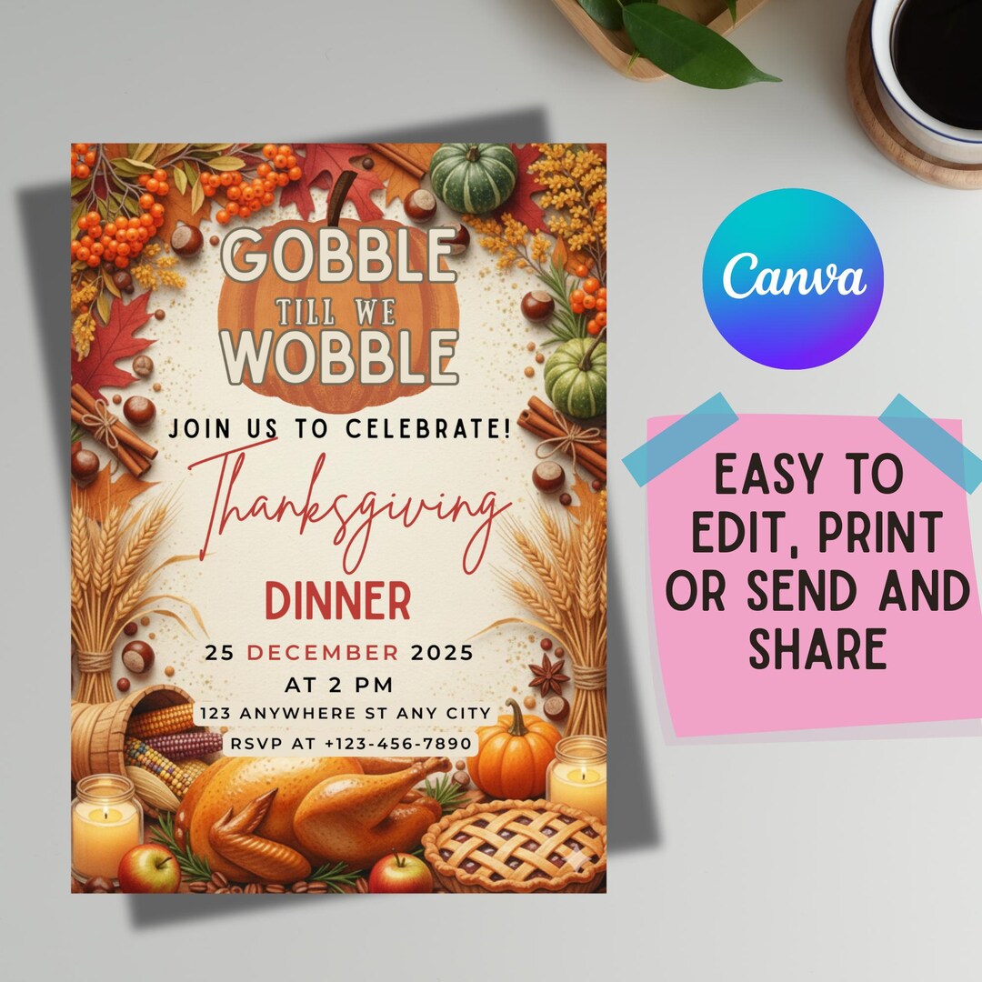 Thanksgiving Dinner Invitation | Gobble Till We Wobble Fall Evite ...