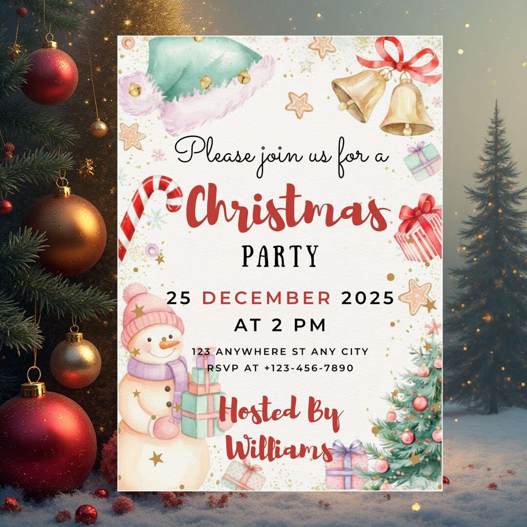 Personalized Christmas Party Invitation | Snowman Holiday Evite ...