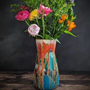 Hand-painted Glass Vase – Orange, Teal & Green –bright Abstract Design ...