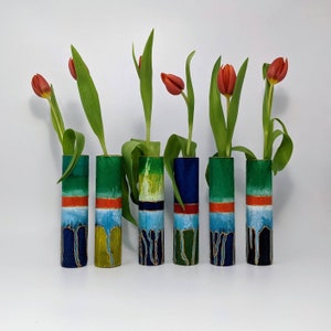Vibrant Bud Vase Colourful Hand Painted Design Glass Handmade Unique ...