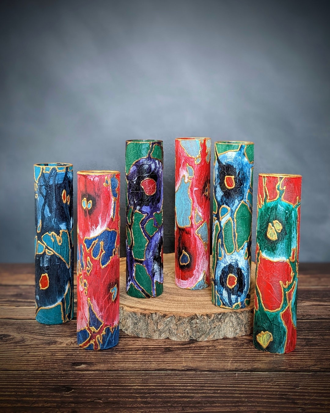 Vibrant Bud Glass Colourful Vase Hand Painted Abstract Floral - Etsy UK