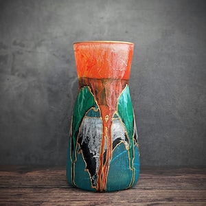 Colourful Vase - Unique Hand Painted Design - Orange Green Turquoise ...