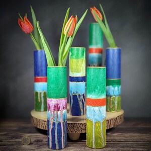 Vibrant Bud Vase Colourful Hand Painted Design Glass Handmade Unique ...