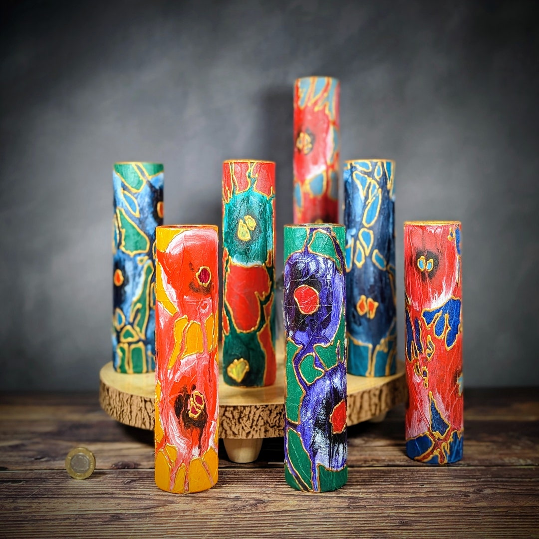 Vibrant Bud Glass Colourful Vase Hand Painted Abstract Floral Design ...