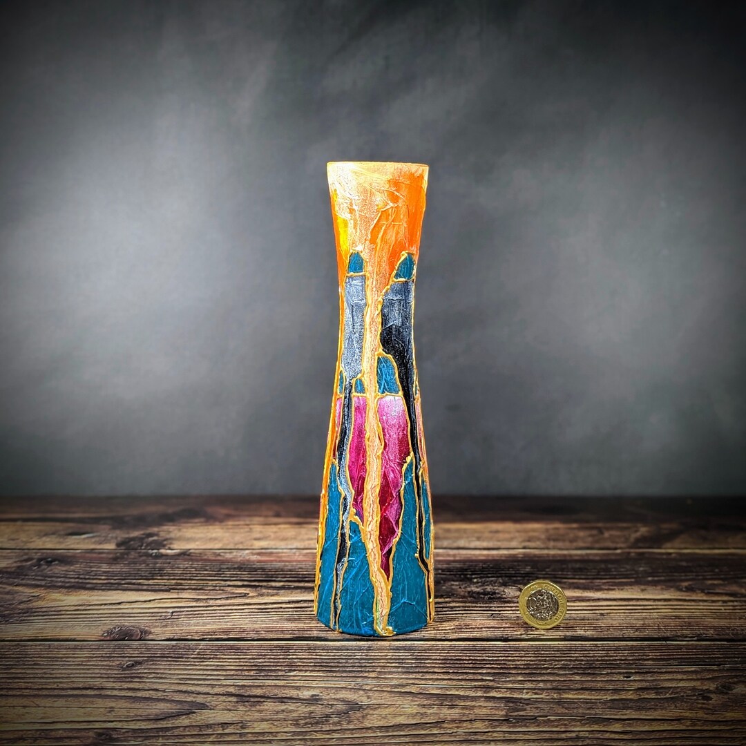 Colourful Vase Vibrant Painted Bud Glass Unique Design Artisan Bright ...