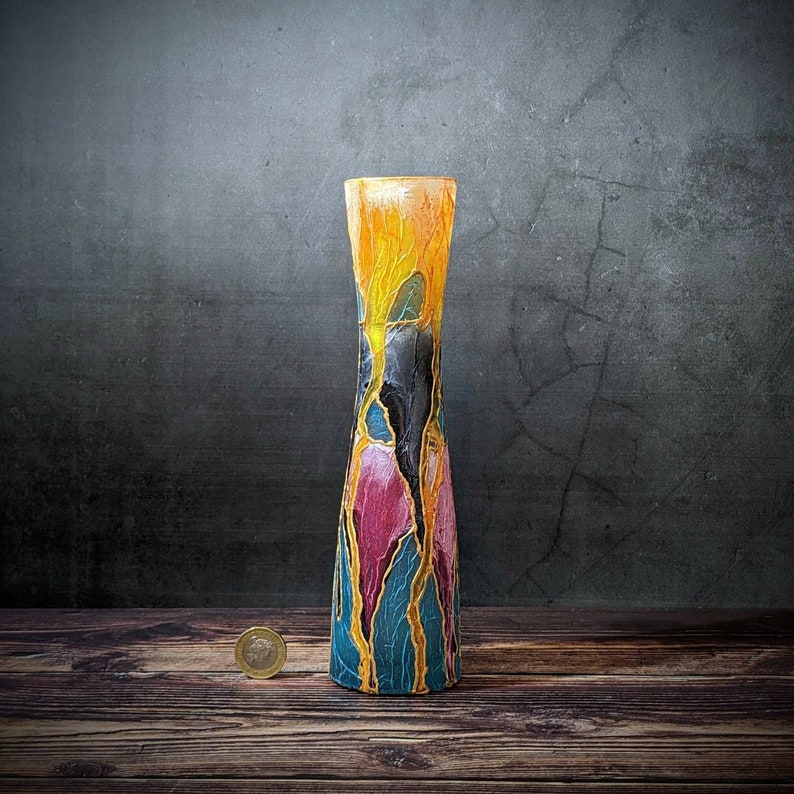 Colourful Vase Vibrant Painted Bud Glass Unique Design Artisan - Etsy