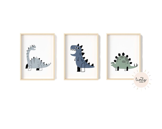 Set of 3 Dinosaur Prints Dino Nursery Prints Boys Dinosaur - Etsy
