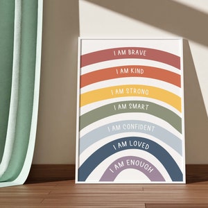 Affirmations Poster for Kids, Rainbow Affirmations Print, Inspirational ...