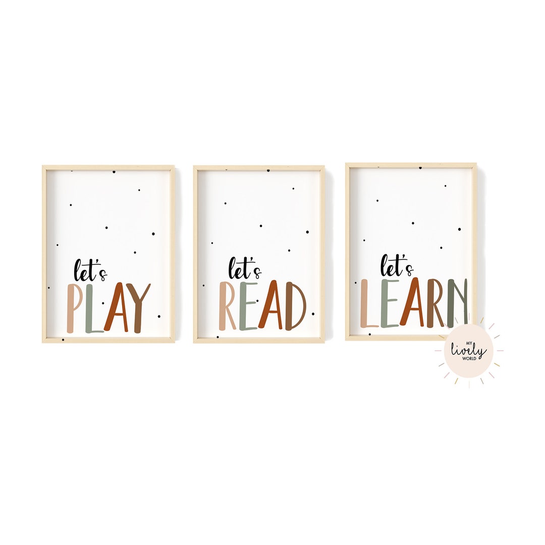 Playroom Wall Art, Lets Play Sign, Lets Read Print, Lets Learn Poster ...