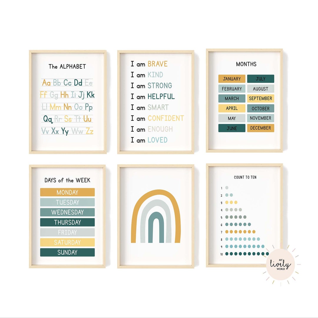 Set of 6 Blue Educational Posters, Montessori Posters, Classroom Decor ...