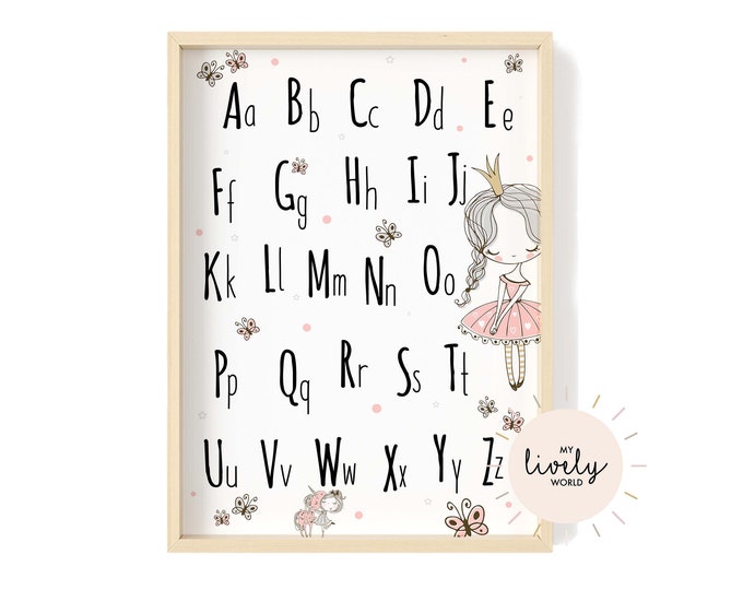 Alphabet Printable Alphabet Girls Print Girls Nursery Art Print ...