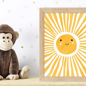 Watercolor Sunshine Print, Sun Playroom Decor, Sun Watercolour Nursery ...