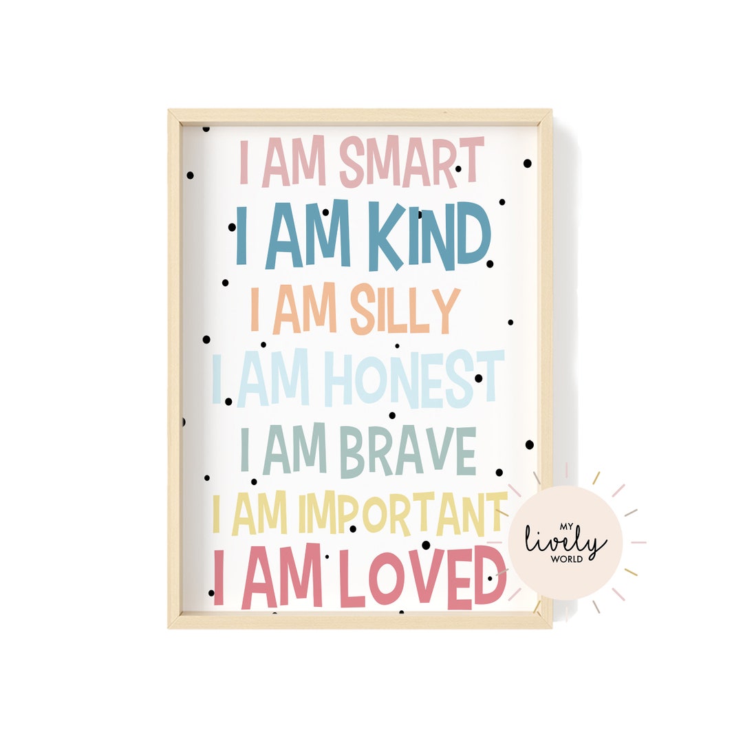 I Am Kind I Am Smart Affirmations Wall Art for Kids Rainbow Nursery ...
