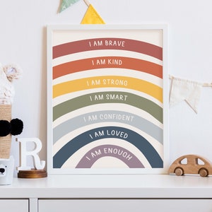 Affirmations Poster for Kids, Rainbow Affirmations Print, Inspirational ...