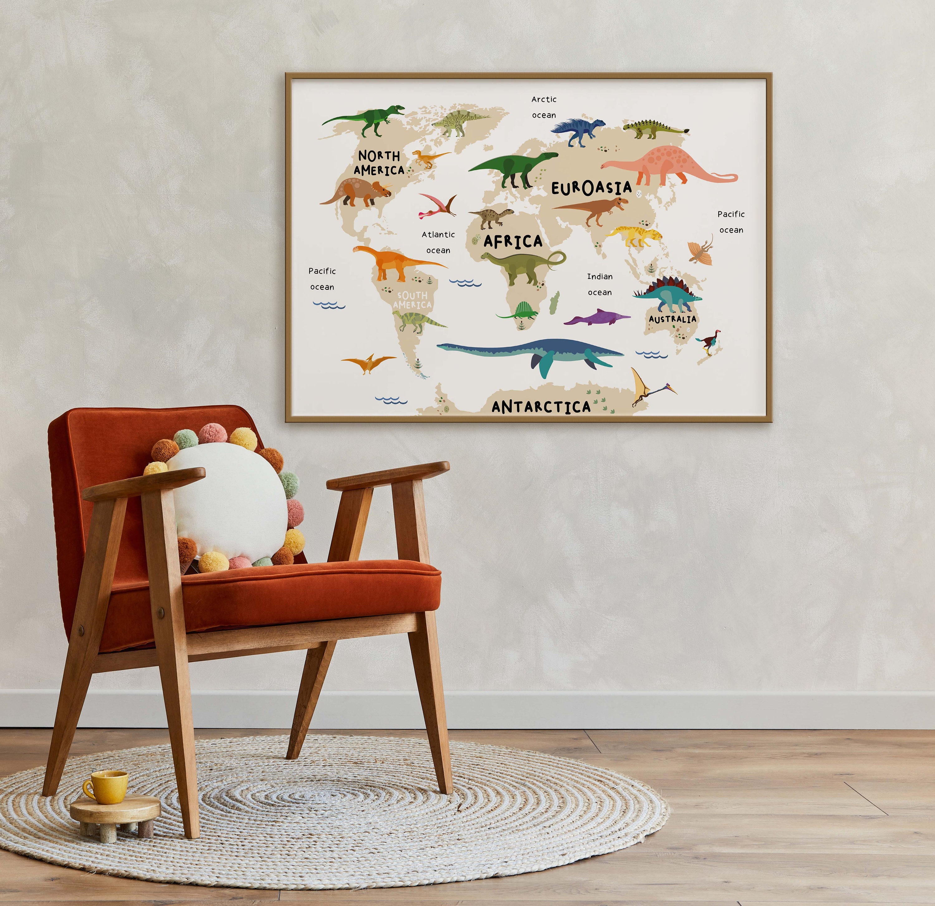 White Dinosaur World Map Print Dinosaur Wall Decor - Etsy