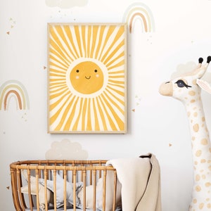 Watercolor Sunshine Print, Sun Playroom Decor, Sun Watercolour Nursery ...