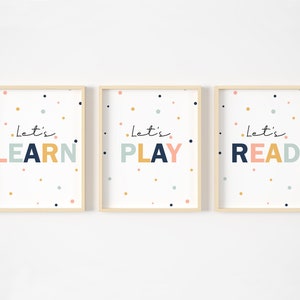 Let's Play Read Learn Playroom Wall Art Set of 3 | Etsy