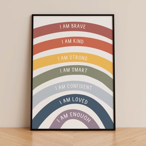 Affirmations Poster for Kids, Rainbow Affirmations Print, Inspirational ...
