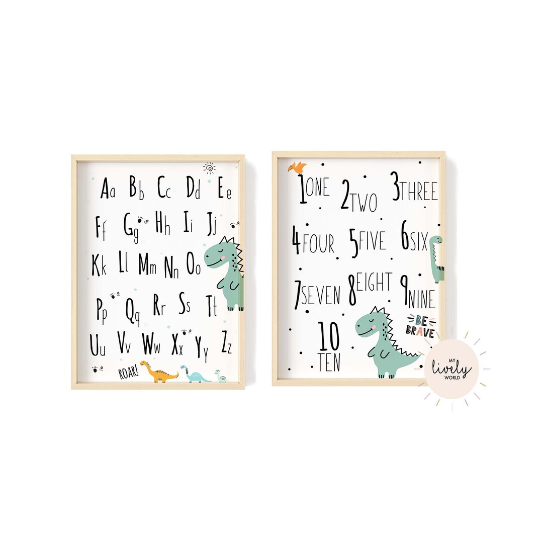 SET of 2 Dinosaur Poster ABC and Numbers Print Dino Educational ...