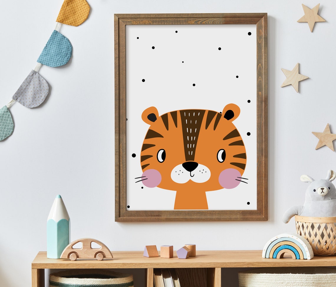 Tiger print Tiger poster Tiger nursery decor Playroom wall | Etsy