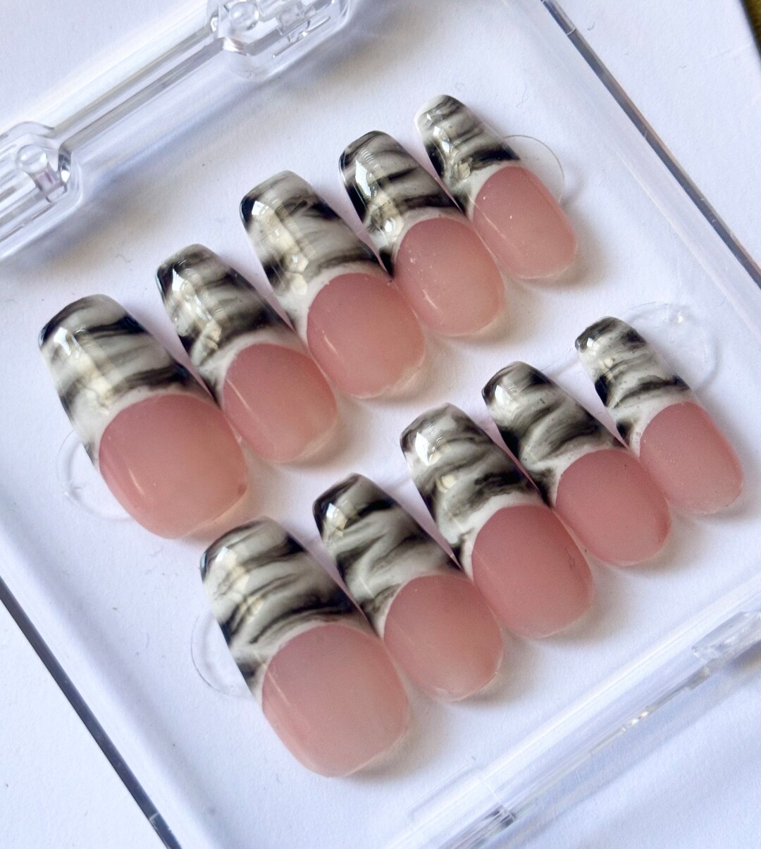 Zebra French Manicure Press on Nails - Etsy