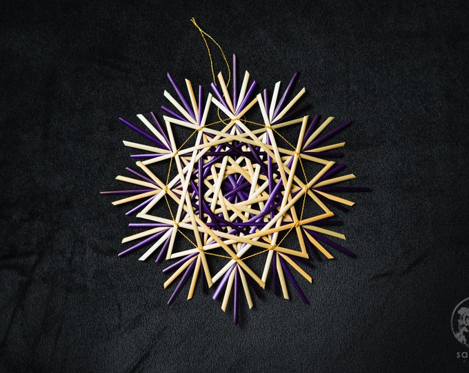 Straw Star Malia - Large Straw Star in Natural/purple, Yarn Gold/yellow ...