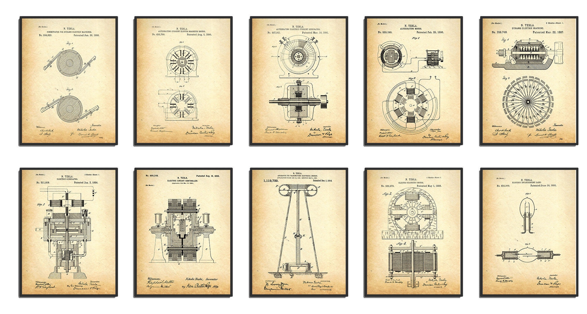 Nikola Tesla Poster Set of 10 Printable Art Gift for Him Engineering ...