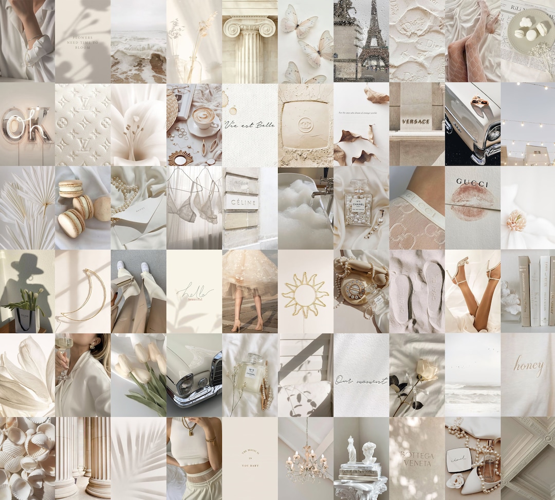 Cream Beige Aesthetic Wall Collage Kit digital Download 60 Pcs Neutral ...