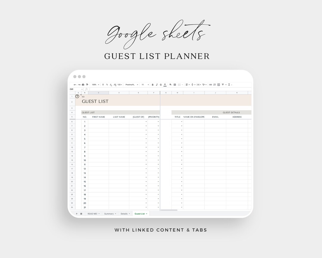 Digital Guest List Tracker | Google Sheets | Modern Lines - Etsy