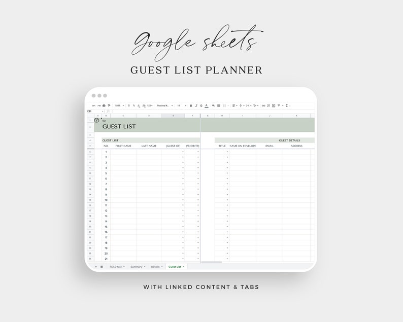 Digital Guest List Tracker | Google Sheets | Modern Sage - Etsy