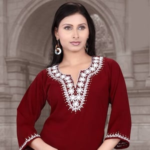 Maroon Bohemian Boho Chic Top~tunic~blouse - White Embroidery Tunic ...