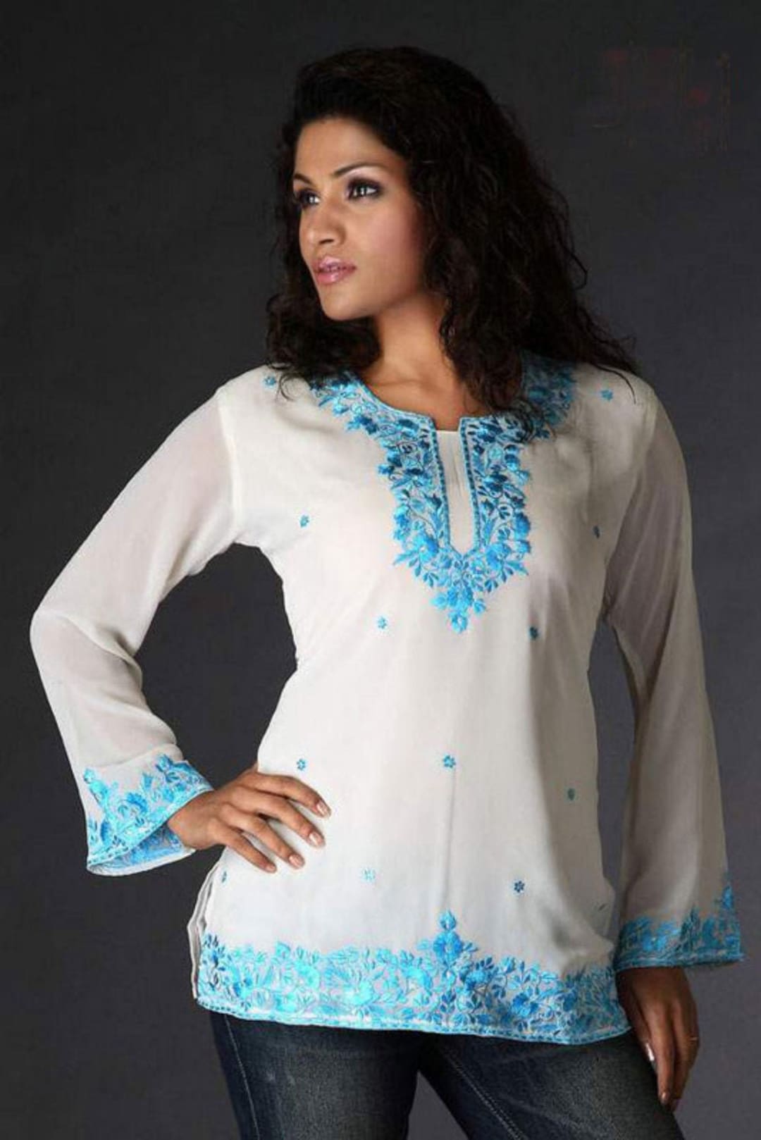 Tunic Top for Women , Designer Tunic Dress/party Dress/hand Embroidered ...
