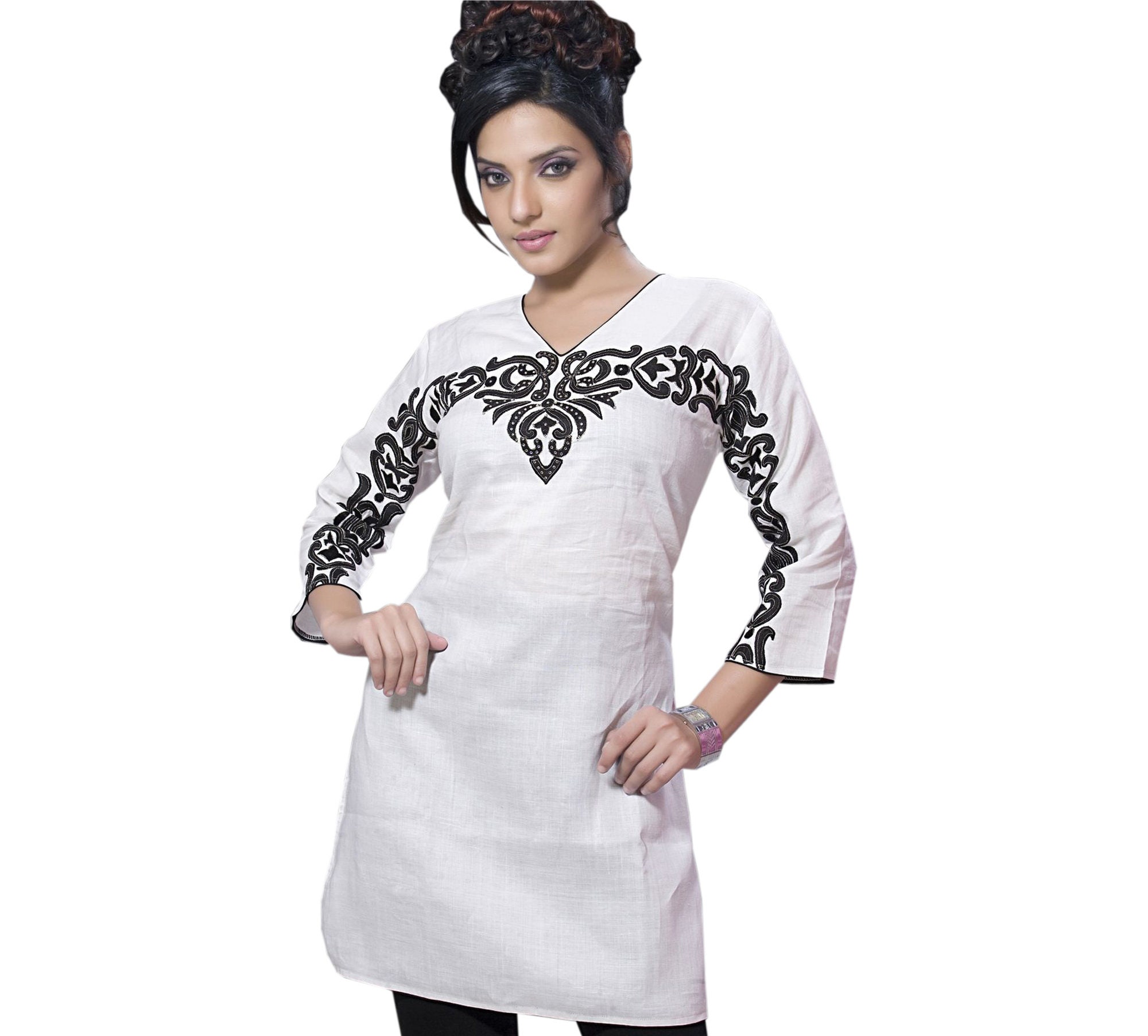 White Cotton Tunic Embroidery/ Cotton Top/ Casual Cotton Blouse/ Tunic ...