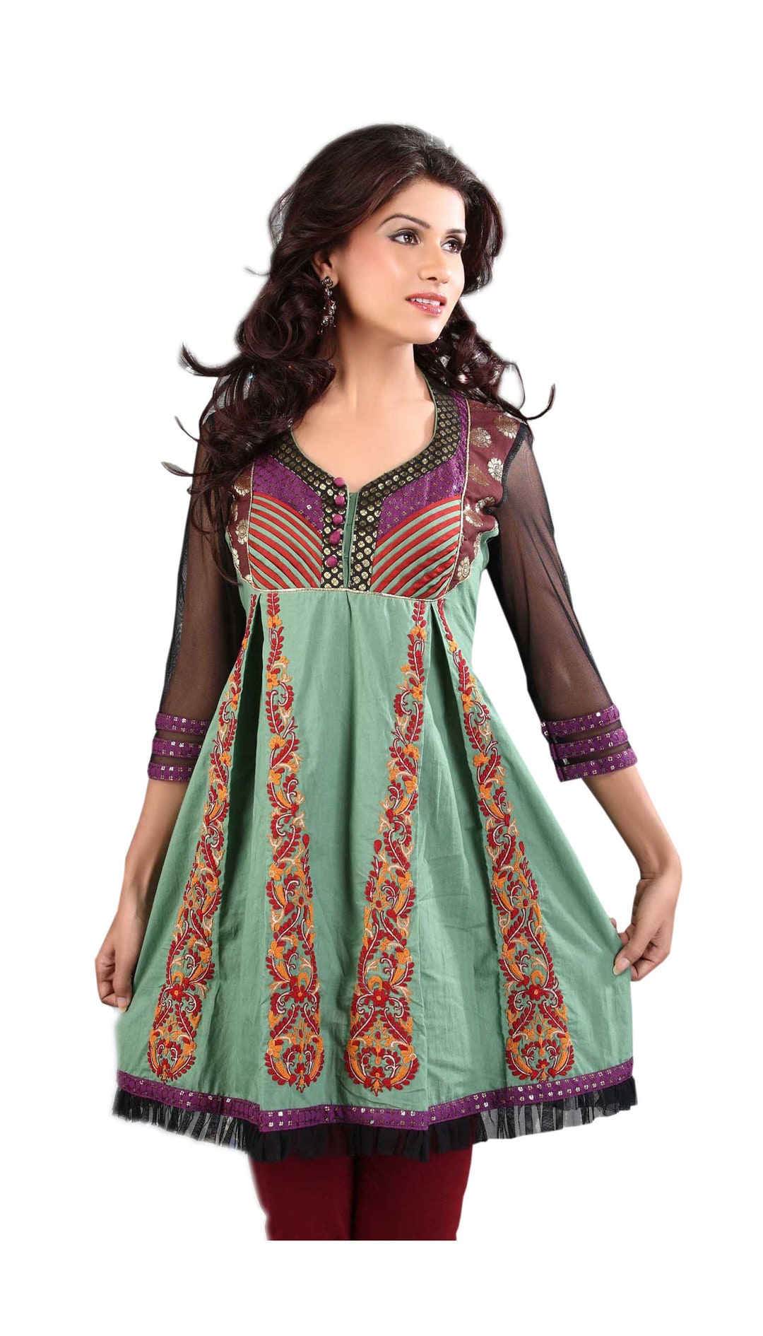 Women's Grayish Bluish Color Cotton Tunic Top Dress/peasant Embroidered ...