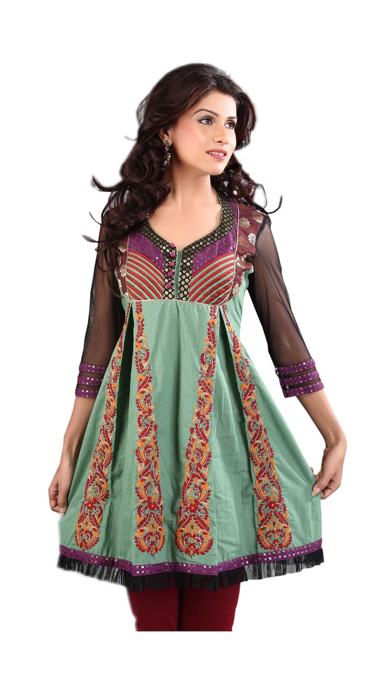 Women's Grayish Bluish Color Cotton Tunic Top Dress/peasant Embroidered ...
