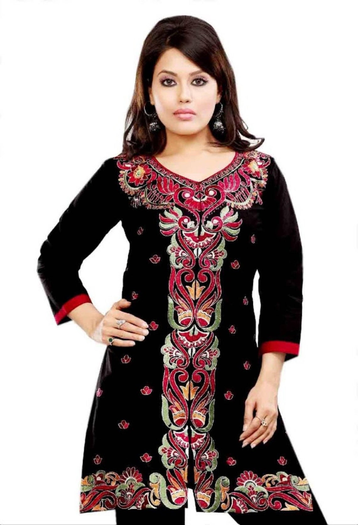 Black Tunic Top Plus Tunics Tunics Tunic Top Embroided | Etsy